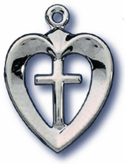 Sterling Silver Heart with Center Cross Pendant Necklace | Mardel | 686980