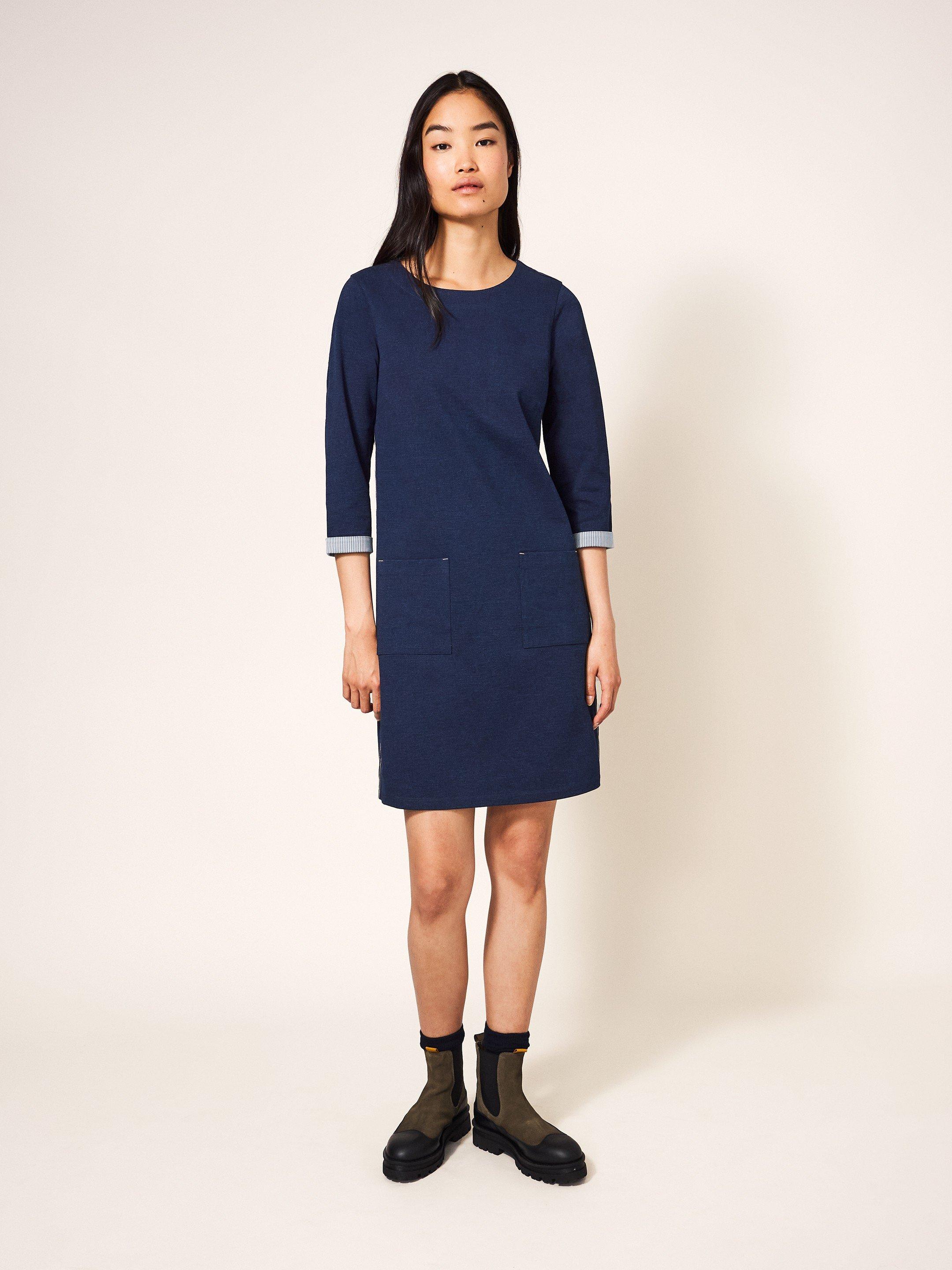 Skye Cotton Denim Jersey Dress in DK DENIM | White Stuff