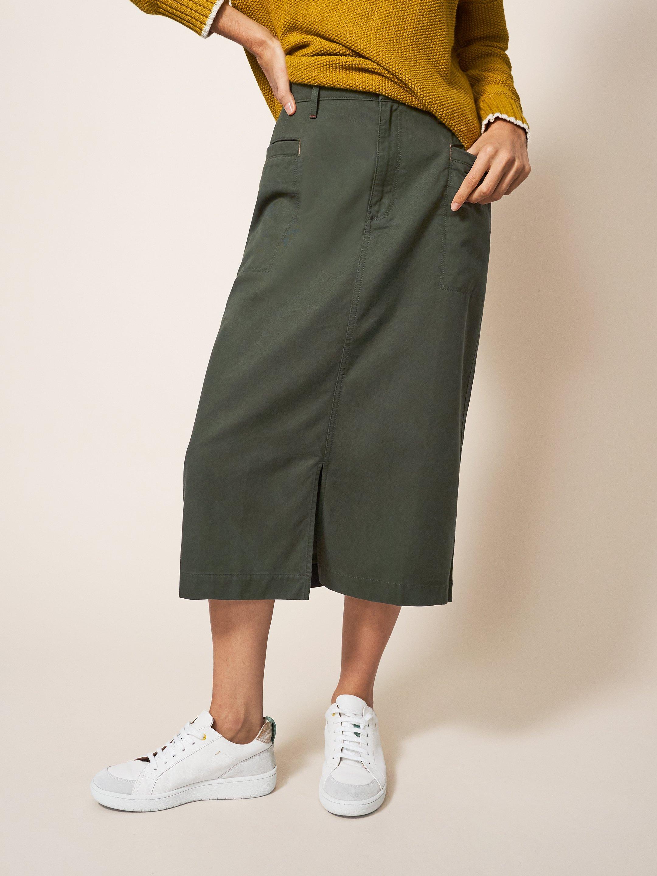 Penny Midi Skirt in MID GREEN | White Stuff