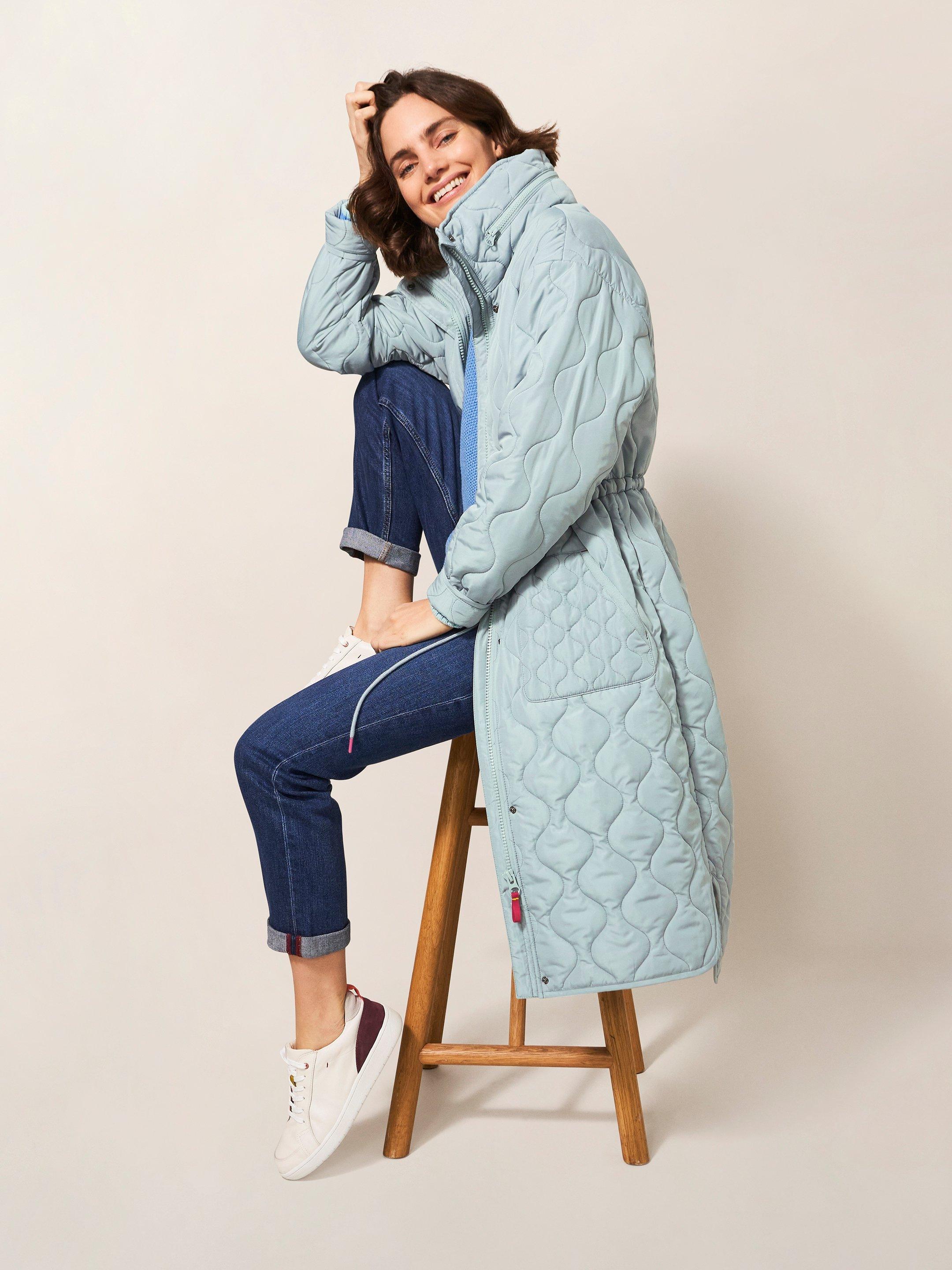 Maddison Quilted Coat in MID BLUE | White Stuff