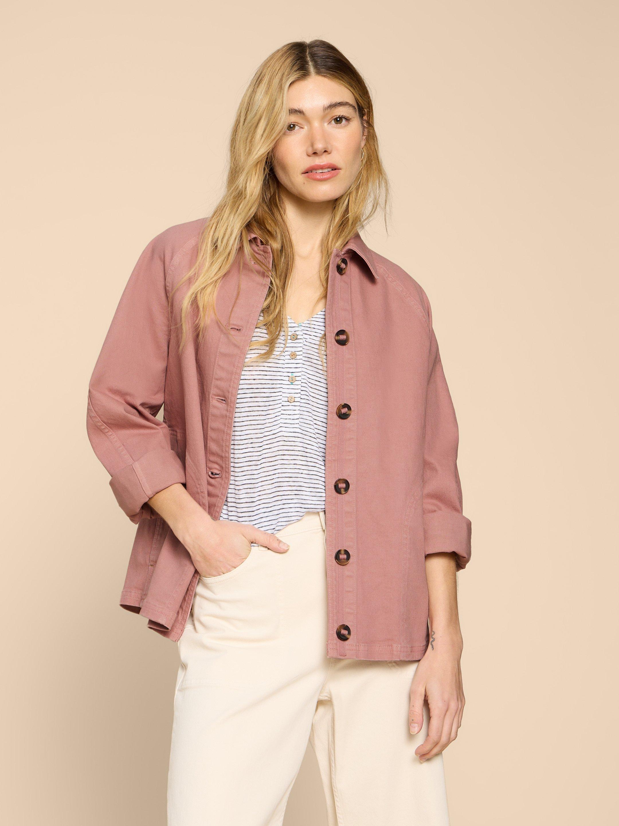 Eden Denim Relaxed Jacket in MID PINK | White Stuff