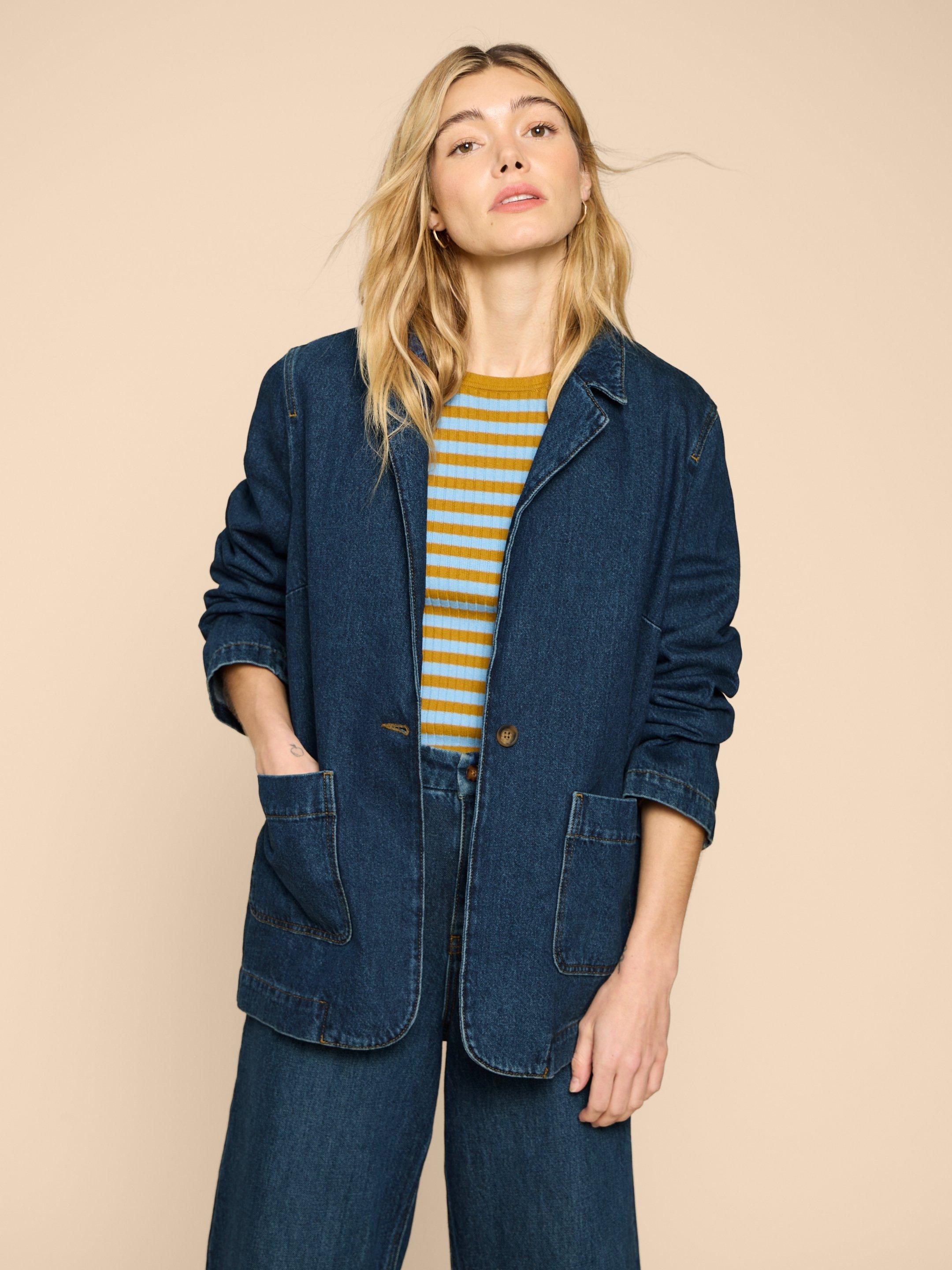Loren Denim Blazer in DK DENIM | White Stuff