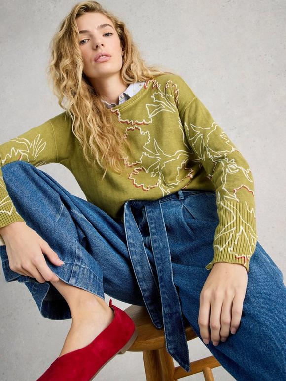 Olive Jumpers | Long Sleeve Cotton Jumpers | White Stuff